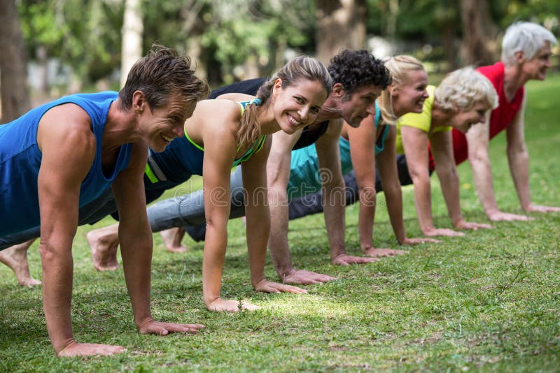 Fitness Class Practicing Yoga Stock Image - Image of cheerful ...