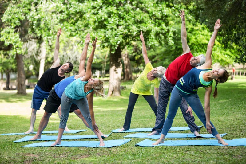 Fitness class stretching stock photo. Image of nature - 67759450