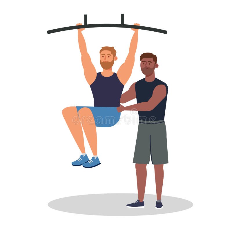Fitness Coach Assisting Pull Up Training Stock Illustration ...