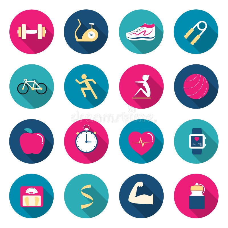 Fitness color icons stock vector. Illustration of dumbbells - 68058387