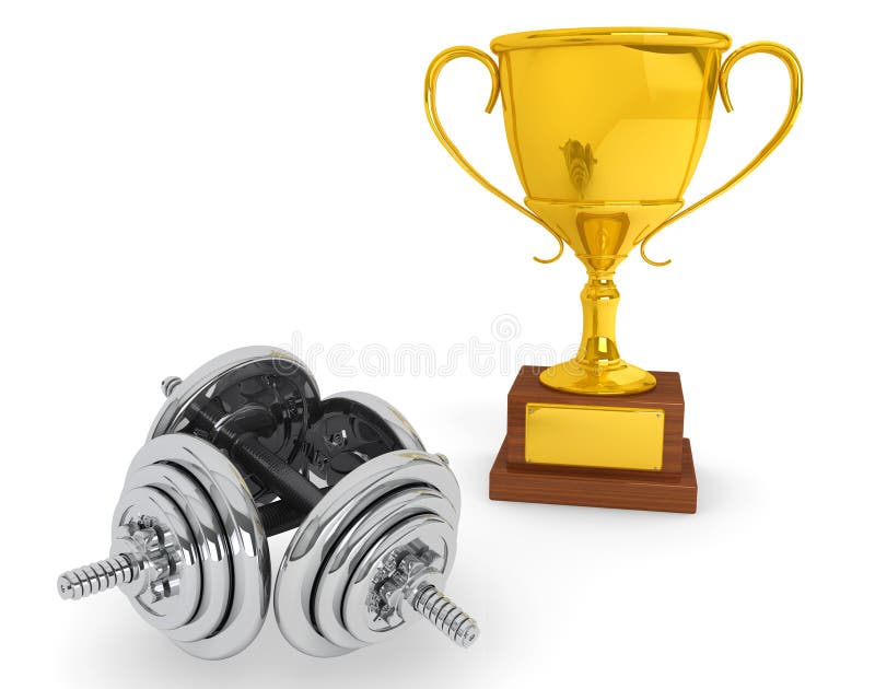 Fitness Concept. Dumbbells with Trophy Stock Illustration ...