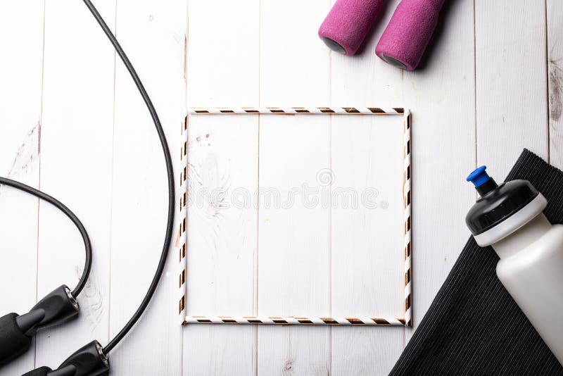 Fitness Concept, Frame with Sport Accessories on a White Background ...