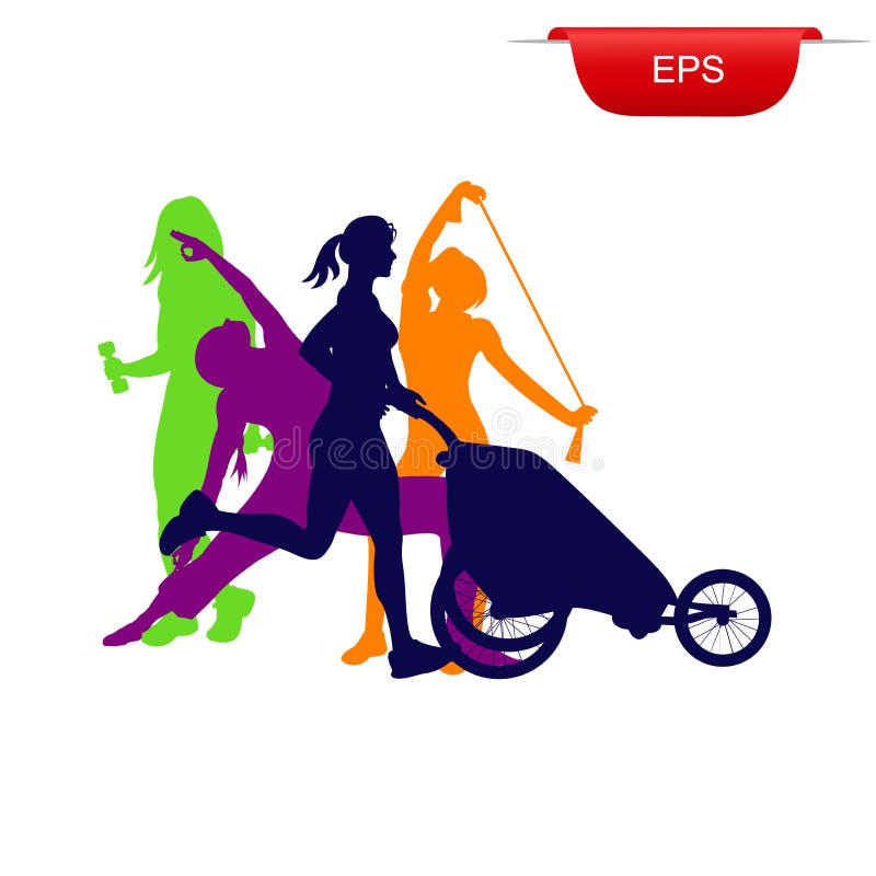Fitness Concept, Running Woman with Stroller, Icon, Vector Illustration ...