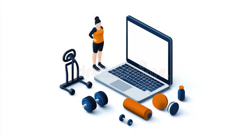 Fitness Equipment and Online Coaching Setup Stock Illustration - Illustration of train, setup ...