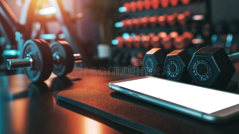 Fitness Equipment and Smartphone on Gym Table, Workout Tools, Digital ...