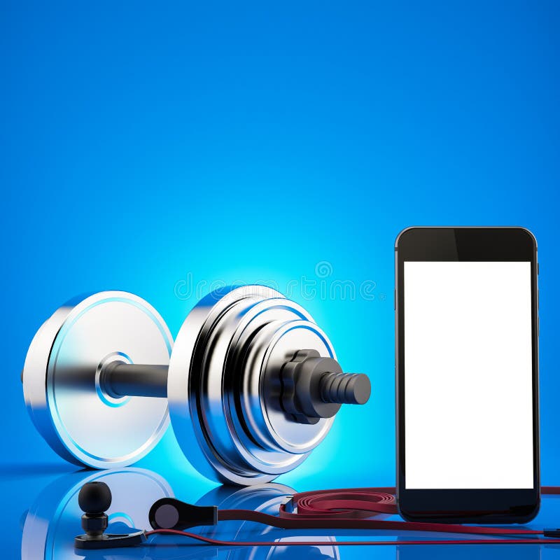 Fitness Exercise Equipment Dumbbell Weights on Blue Background. Stock ...