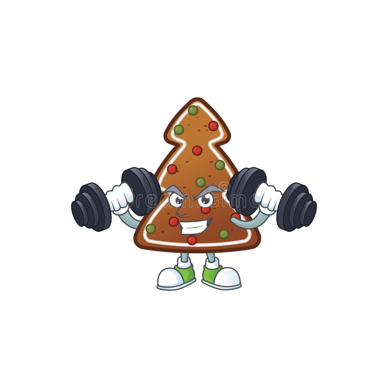 Fitness Exercise Gingerbread Tree Cartoon Character Using Barbells ...