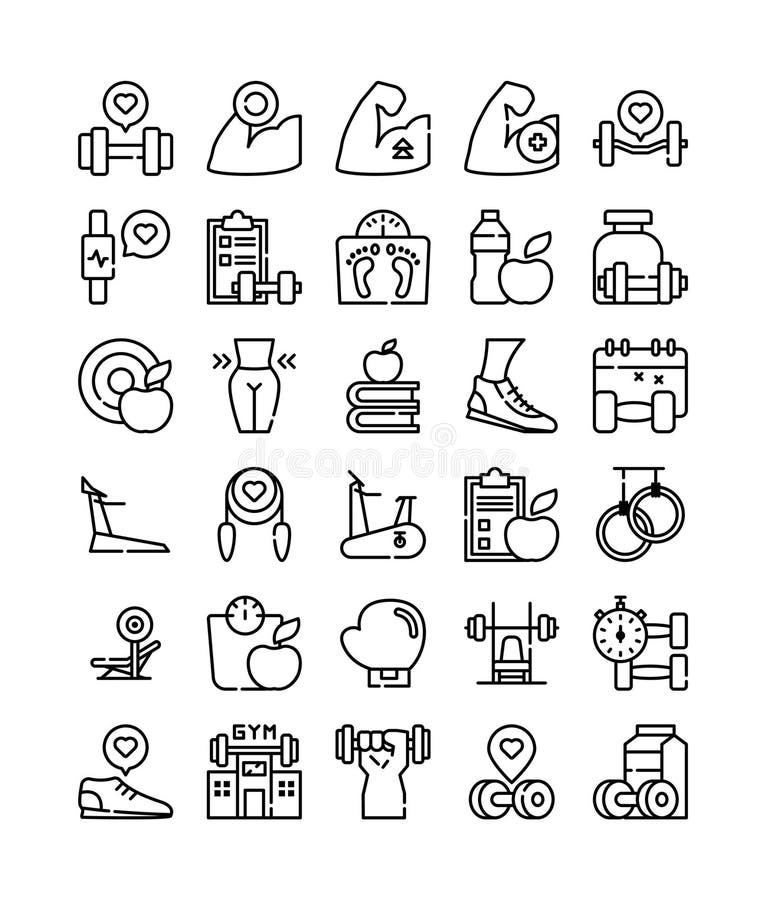 Fitness Exercise Simple Line Web Icon Pack Stock Vector - Illustration ...