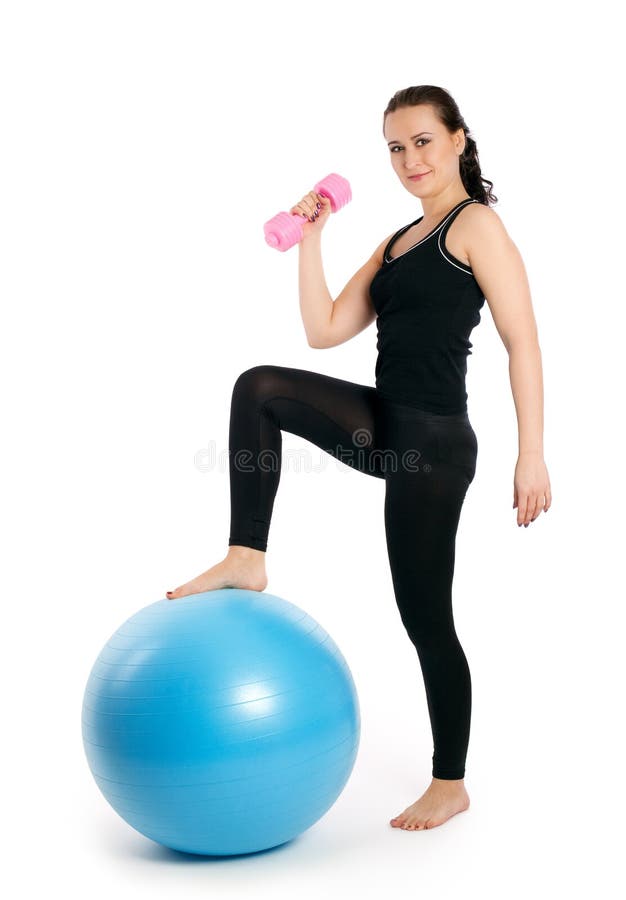 Fitness Exercises with Blue Ball Stock Image - Image of body ...