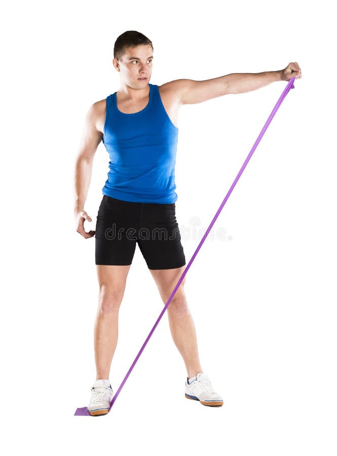 Man Using Elastic Exercise Tubing in Strengthening Stock Photo - Image ...