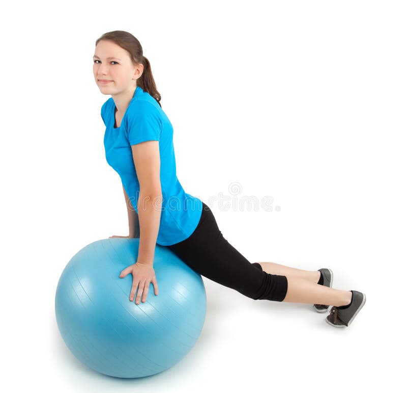 Fitness Exercises with Blue Ball Stock Photo - Image of blue, body ...