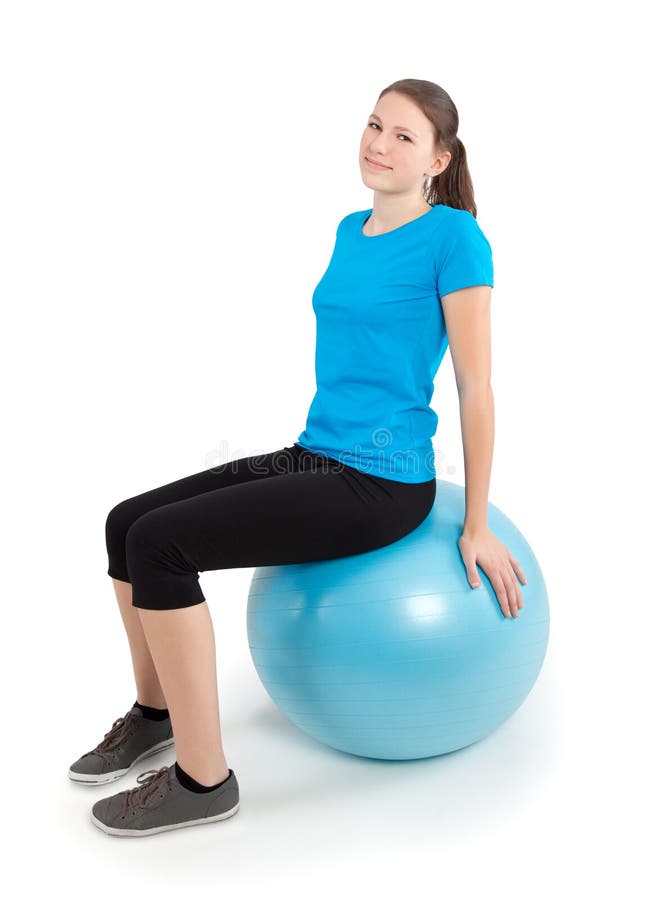 Fitness Exercises with Blue Ball Stock Image - Image of body ...