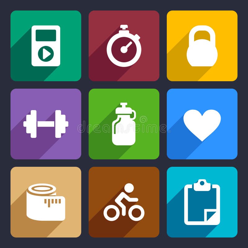 Flat Icons Fitness Healthcare and White Background Stock Vector ...