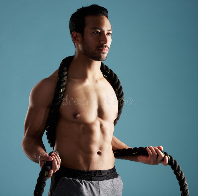 Fitness, Future and Ropes with Man in Studio for Exercise, Training or ...