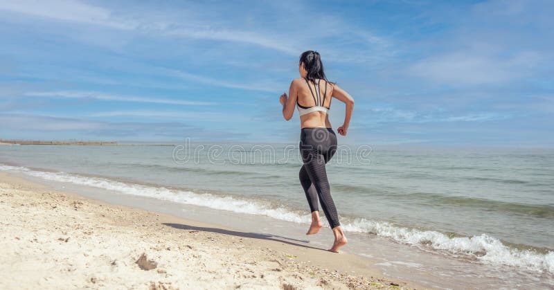 Fitness Girl Running on the Beach Stock Image - Image of bell, adult: 295468645
