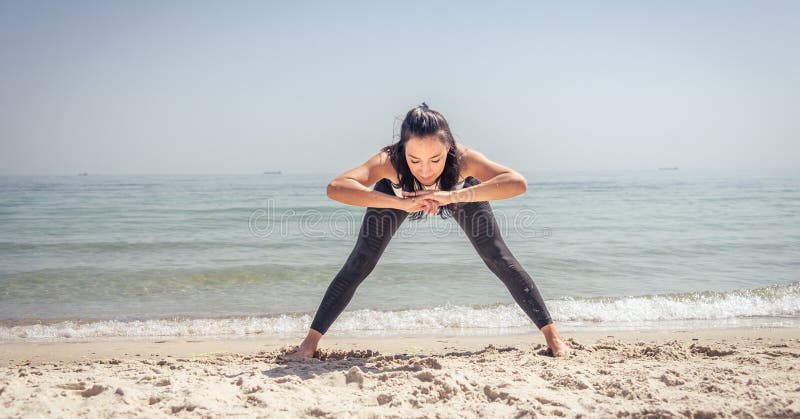 Fitness Girl Working Out on the Beach Stock Image - Image of model ...