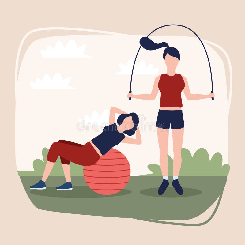 Fitness girls couple stock vector. Illustration of jump - 220342011