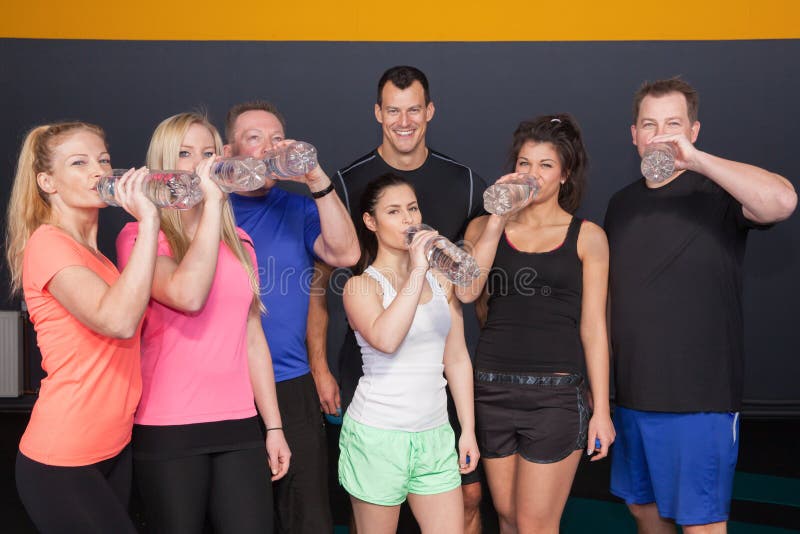 Fitness Group People Drinking Water Stock Photo - Image of happy, smile ...