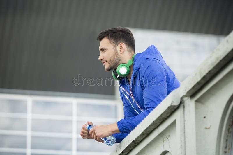 Fitness Guy Taking a Break in between Outdoors Workouts Stock Image ...