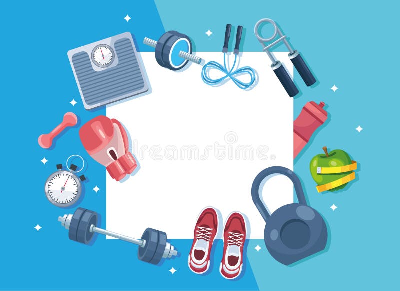 Fitness gym square frame stock vector. Illustration of fruit - 220345164
