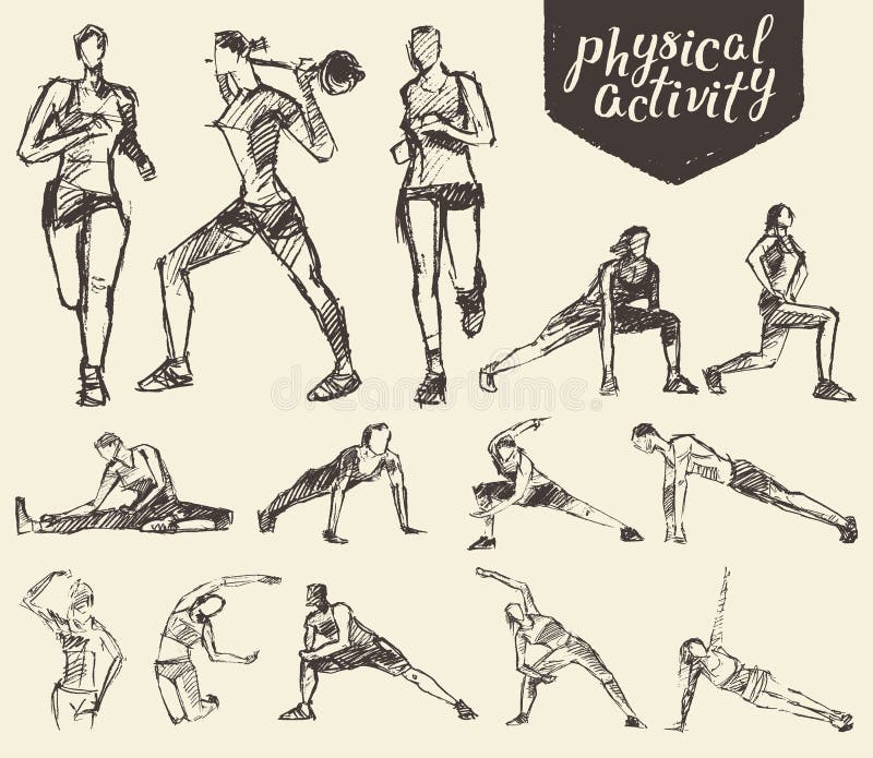 Fitness Gymnastic Exercises Drawn Vector Sketch Stock Vector ...