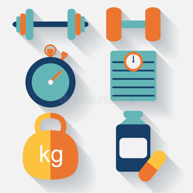 Fitness Icons-flat Design. Vector Stock Vector - Illustration of muscle ...