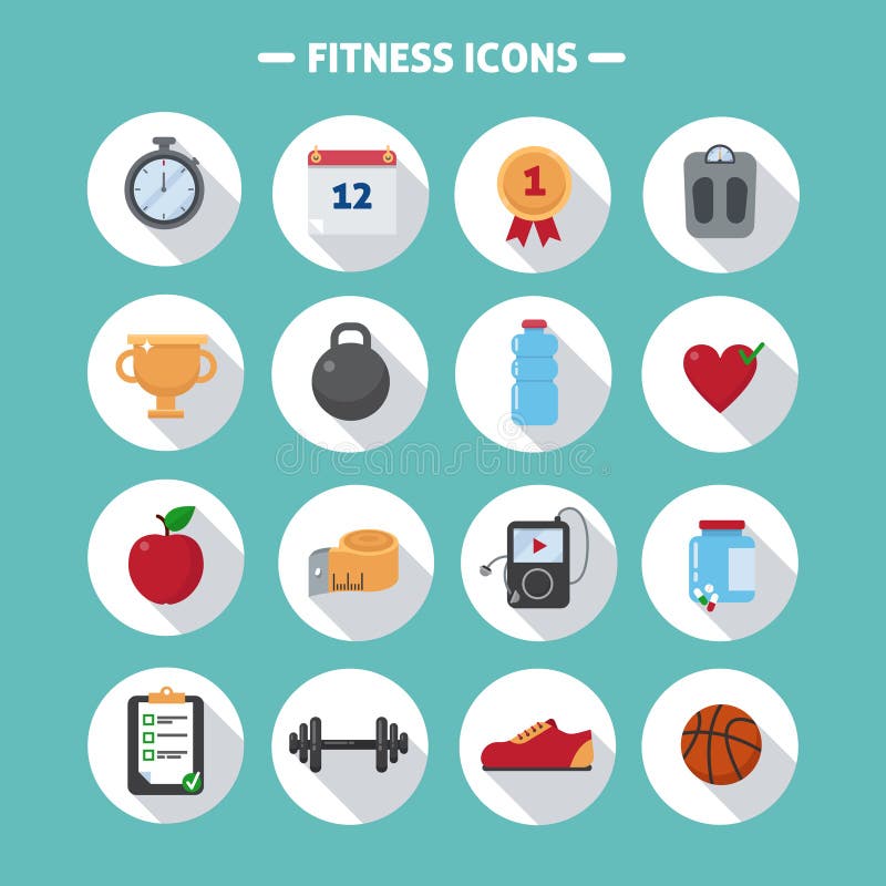 Fitness Icons Set stock vector. Illustration of equipment - 63727223