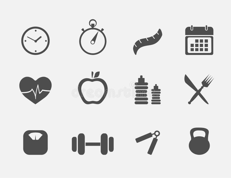 Fitness and Health Icons Set Stock Vector - Illustration of activity ...