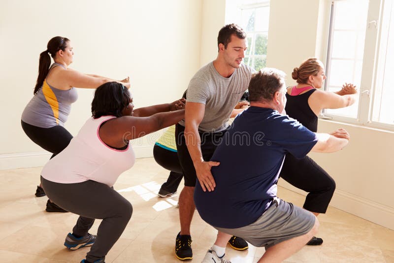 Fitness Instructor in Exercise Class for Overweight People Stock Image ...