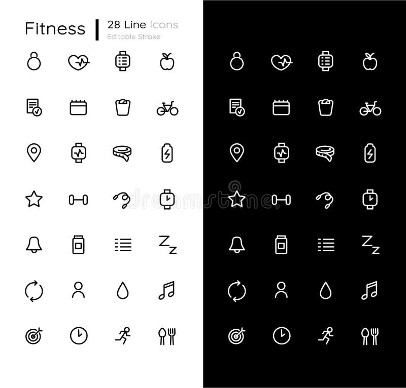Fitness Linear Icons Set for Dark and Light Mode Stock Vector ...