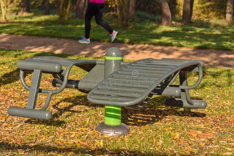 Fitness Equipment for Exercise in Park and Tree Stock Photo - Image of ...