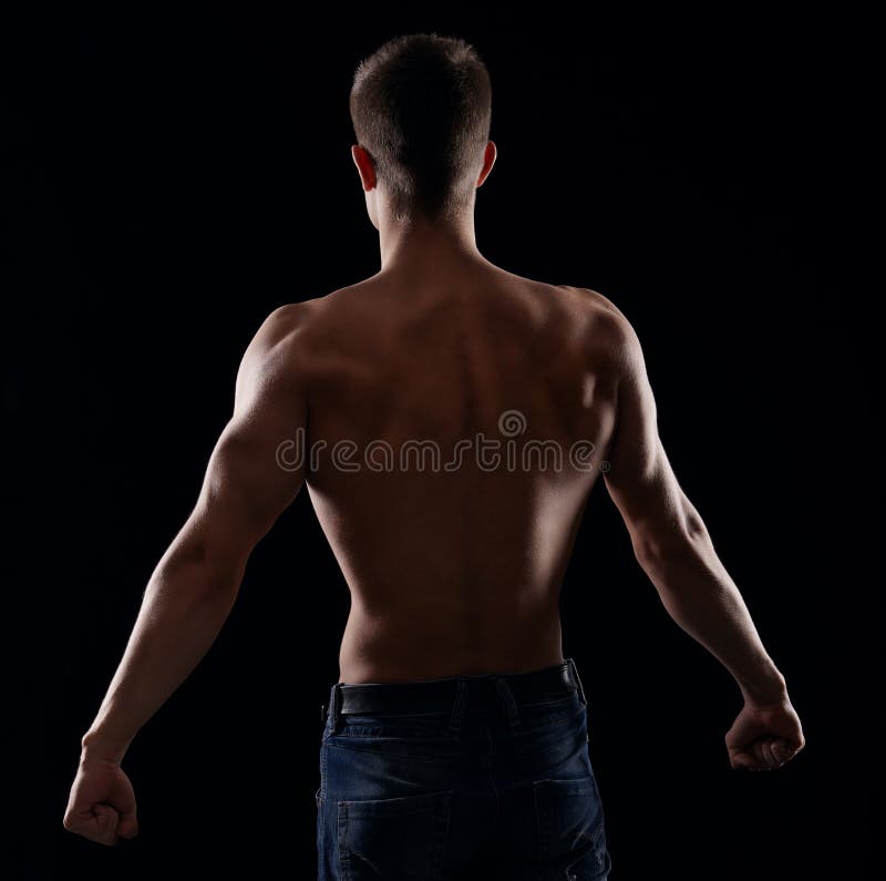 Fitness Male Model Showing His Back Muscles Stock Image - Image of ...