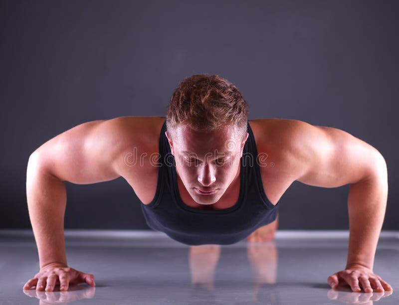 Fitness Man Doing Push Ups on Floor Stock Image - Image of muscle ...
