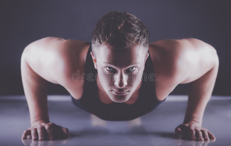Fitness Man Doing Push Ups on Floor Stock Photo - Image of clothing ...
