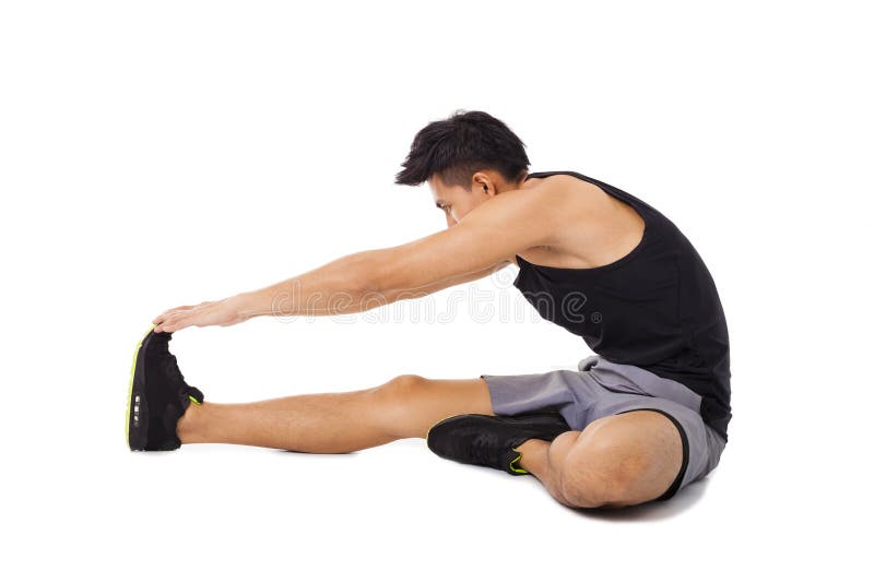 Fitness Man Sitting and Making Stretching Stock Image - Image of active ...