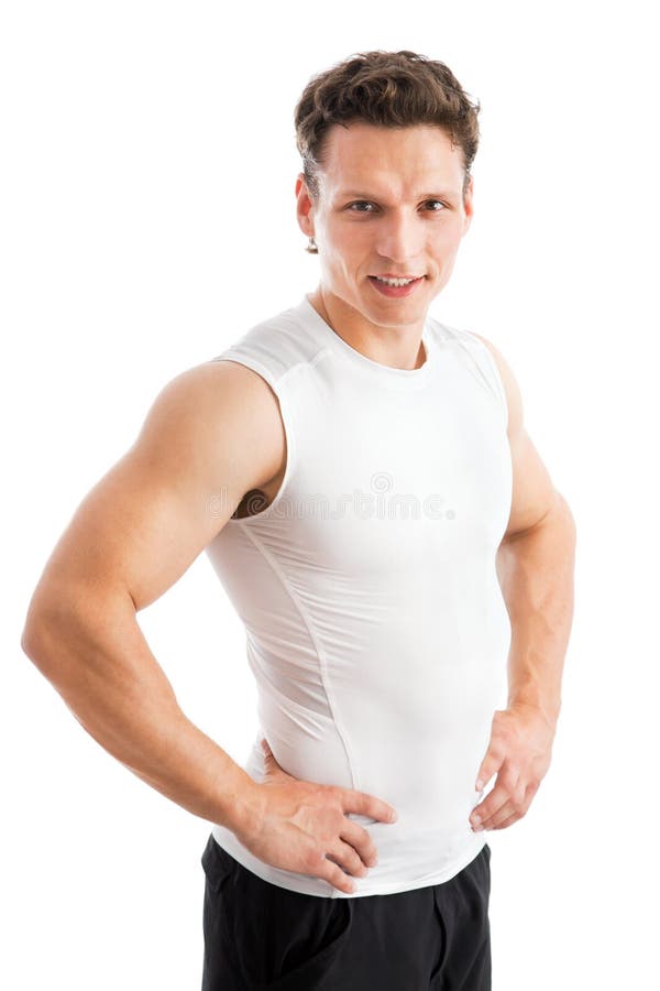 Handsome Guy in Tank Top and Leggings on White Background . Stylish ...