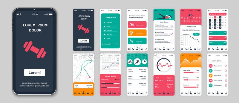 Fitness Mobile App Screens Set for Web Templates. Pack of Login ...