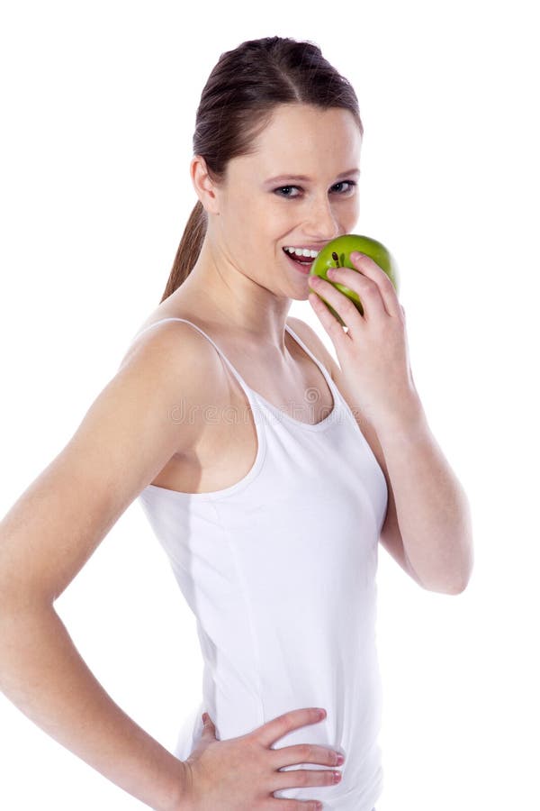 Fitness Model with an Apple Stock Photo - Image of healthy, beautiful ...