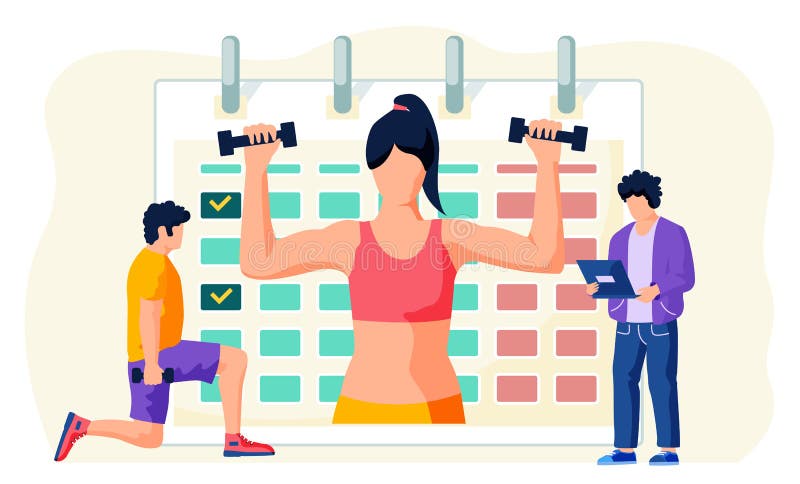 Fitness Online Course Concept. People Doing Exercise at Home in Online ...