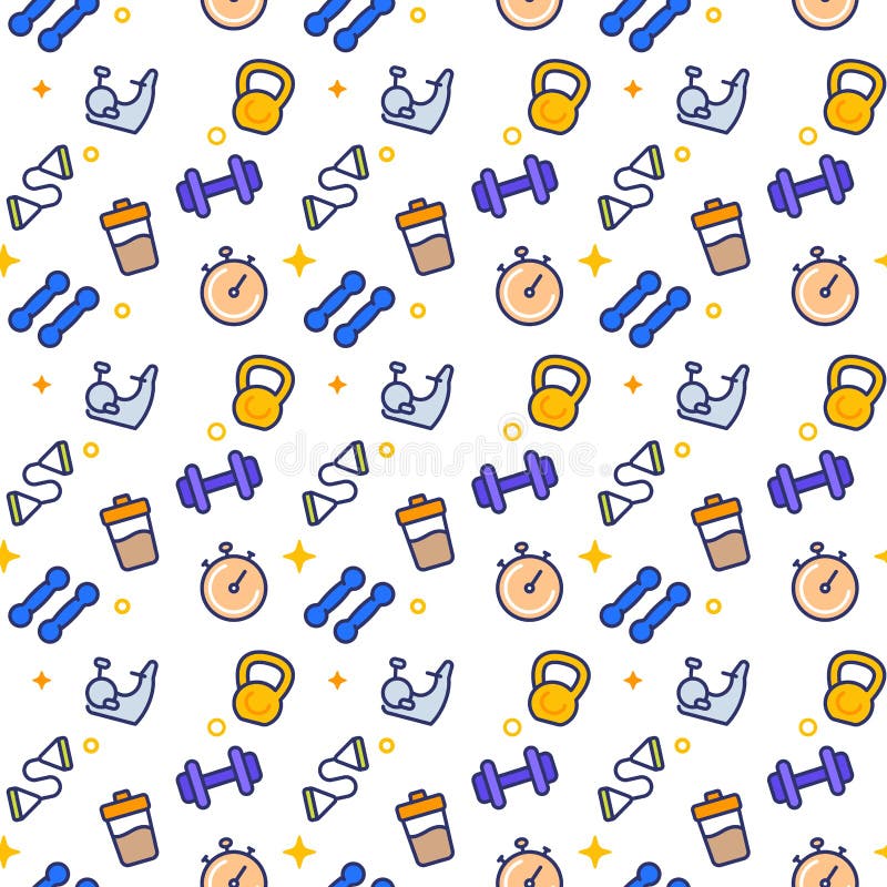 Fitness Seamless Pattern with Blue Fitness Icons Stock Vector ...