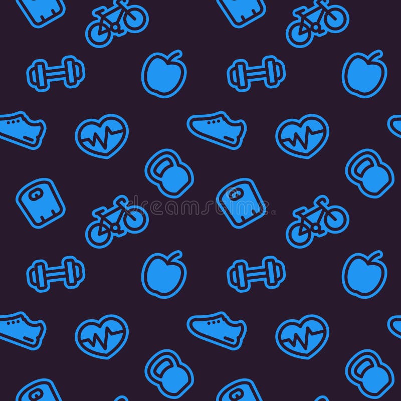 Fitness Seamless Pattern with Blue Fitness Icons Stock Vector ...