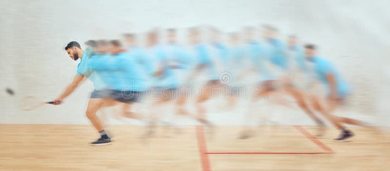 Fitness, Speed and Squash Player with Blurred Movement, Training ...