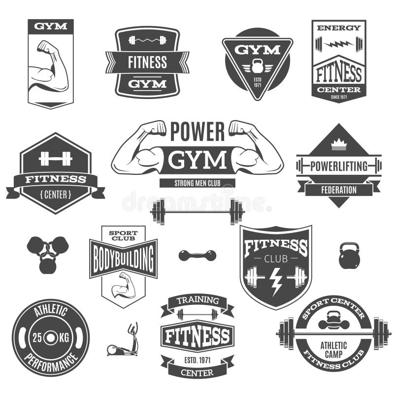 Fitness and Sport Labels stock vector. Illustration of equipment - 76798644