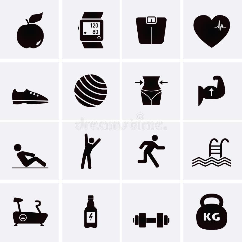 Fitness and exercise icons stock vector. Illustration of running - 24036889