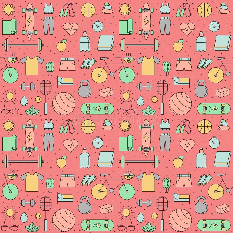 Fitness and Sport Outline Seamless Vector Pattern. Simple Design Stock ...