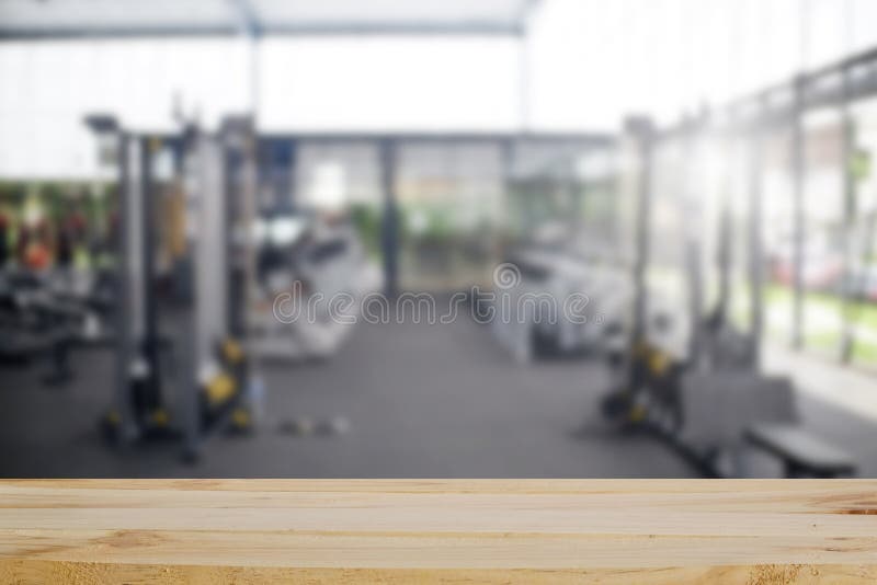 Fitness Table a Wood Desk is Empty for a Present Product. Stock Photo ...