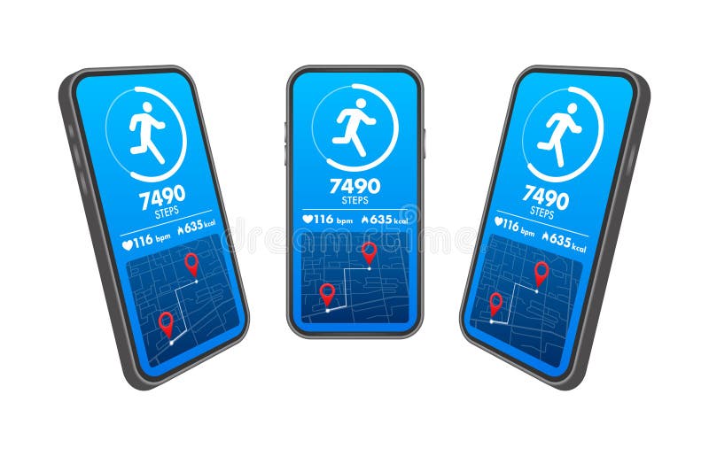 Fitness Tracker App Interface Vector Illustration Displaying Steps ...