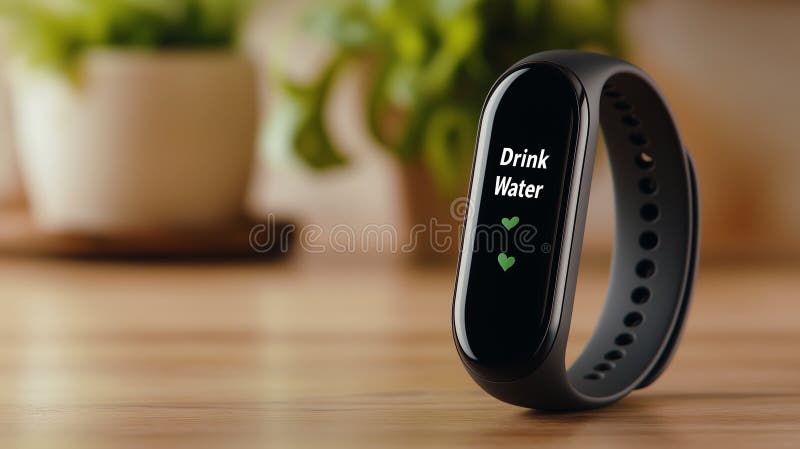 Sleek Fitness Tracker Screen Highlighting Water Intake Reminder ...