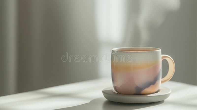 Fitness Tracker, Hand-painted Ceramic Mug, Filled with Steaming Tea ...