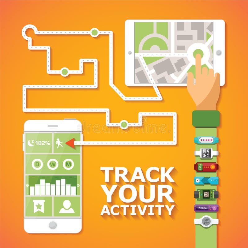 Fitness Tracking App on Mobile Phone Screen Vector Illustration Flat ...